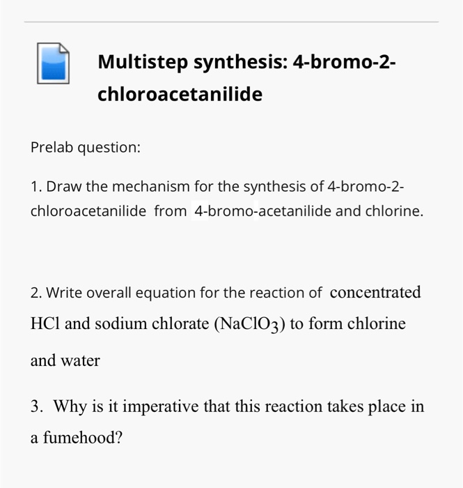 Solved Multistep synthesis: 4-bromo-2- chloroacetanilide | Chegg.com
