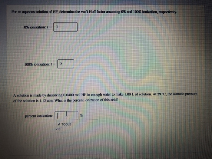 Solved For an aqueous solution of HF, determine the van't | Chegg.com