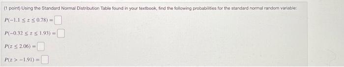 Solved Using the Standard Normal Distribution Table found in | Chegg.com