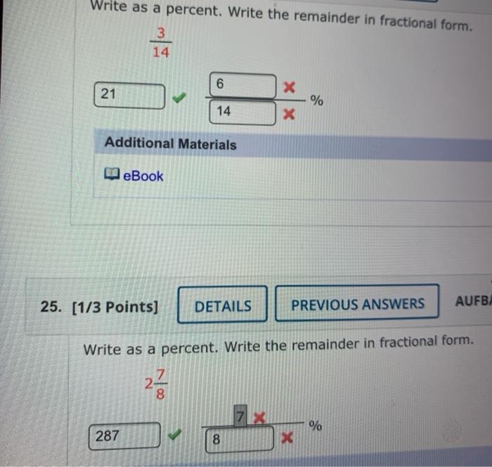 Solved Write as a percent. Write the remainder in fractional | Chegg.com