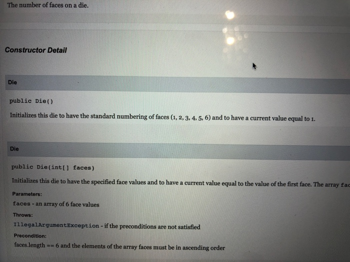 Solved i need to implement the public die() constructor | Chegg.com