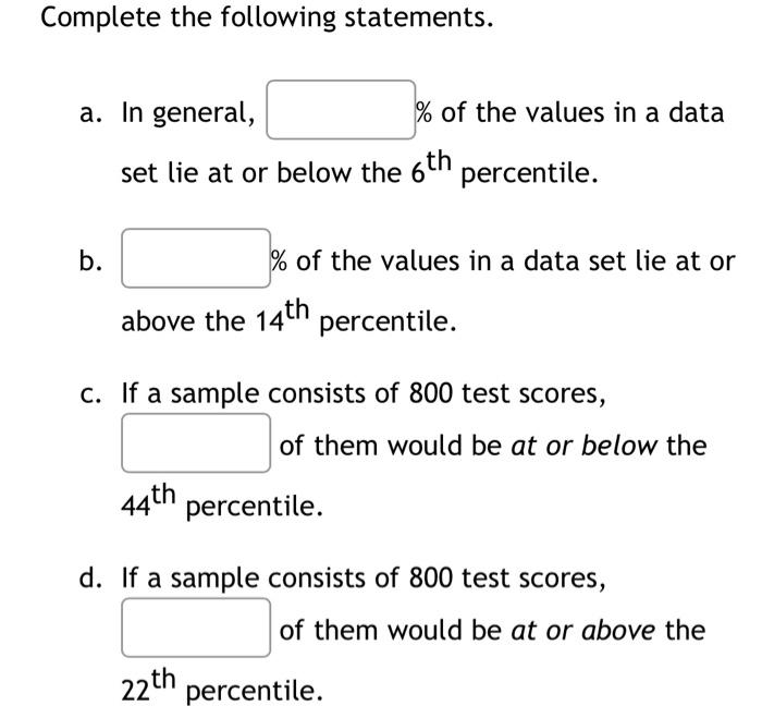 Solved omplete the following statements. a. In general, % of | Chegg.com