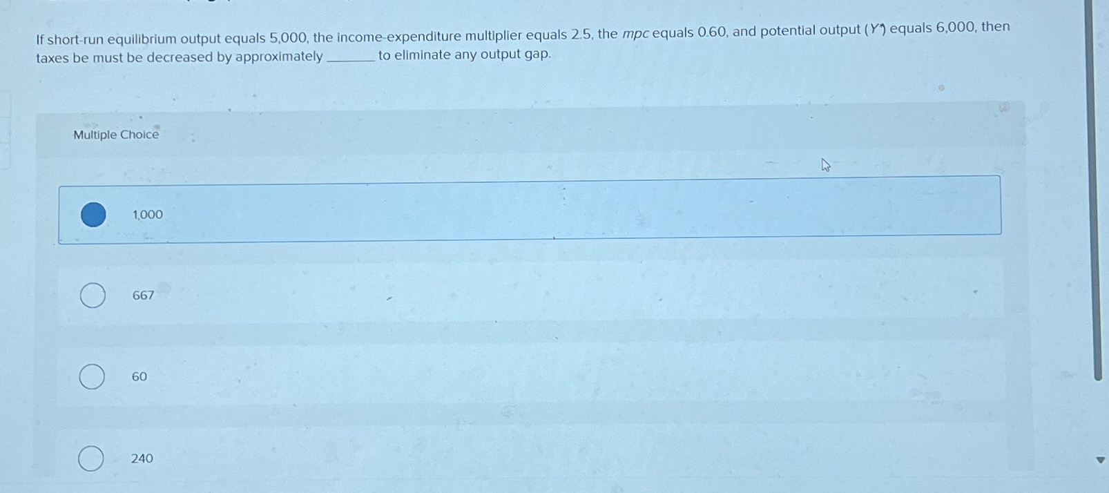 Solved If short-run equilibrium output equals 5,000 , ﻿the | Chegg.com