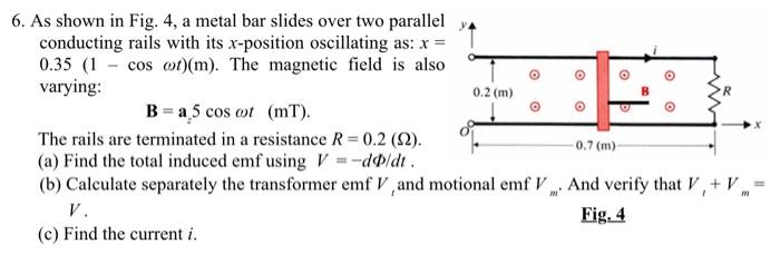 Solved As shown in Fig. 4, a metal bar slides over two | Chegg.com