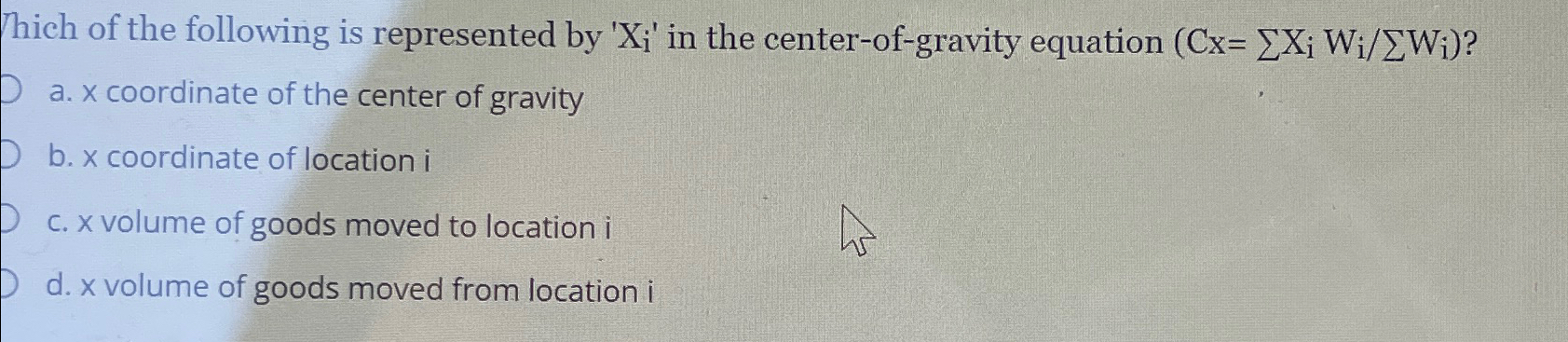 Solved hich of the following is represented by ' xi ' ﻿in | Chegg.com