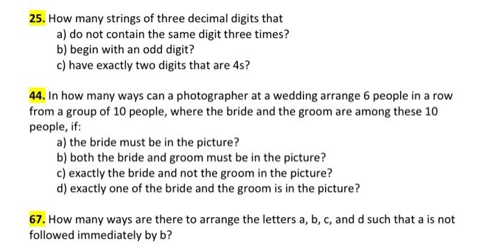 Solved 25. How many strings of three decimal digits that a) | Chegg.com