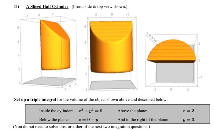 Solved 12) A Sliced Half Cylinder. (Front, side & top view | Chegg.com