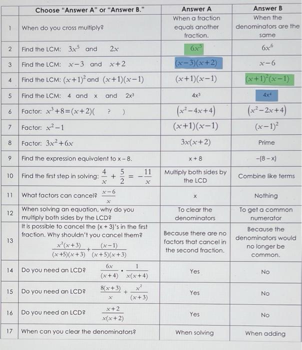 Solved \begin{tabular}{|c|c|c|c|} \hline & Choose "Answer A" | Chegg.com