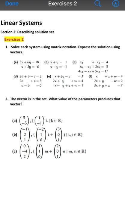 Solved 1. Solve each system using matrix notation. Express | Chegg.com
