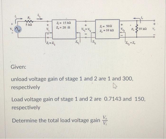 Solved Given: unload voltage gain of stage 1 and 2 are 1 and | Chegg.com