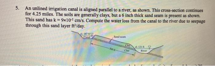Solved 5. An unlined irrigation canal is aligned parallel to | Chegg.com