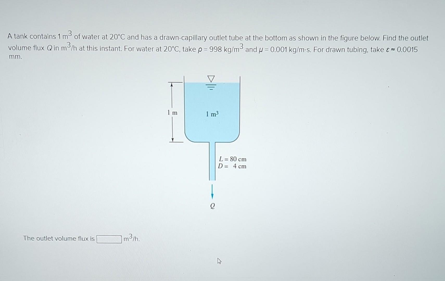 Solved A tank contains 1 m3 of water at 20∘C and has a | Chegg.com