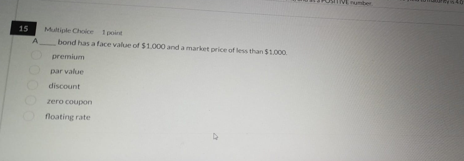 Solved 15Multiple Choice1 ﻿pointAbond has a face value of | Chegg.com