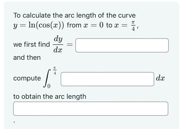 Solved To calculate the arc length of the curve y=ln(cos(x)) | Chegg.com