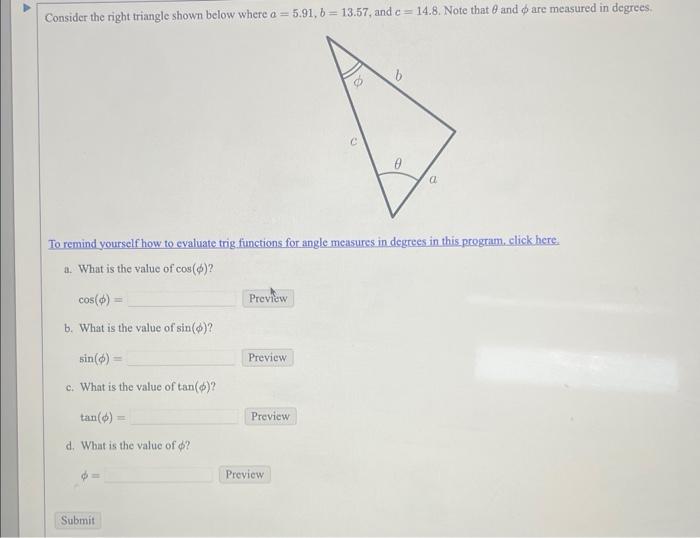 Solved Consider the right triangle shown below where | Chegg.com