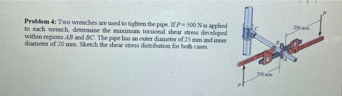 Solved 250 mm Problem 4: Two wrenches are used to tighten | Chegg.com