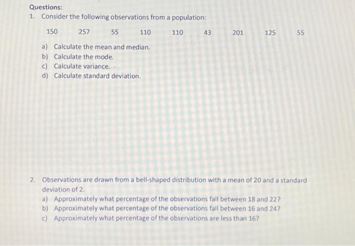 Solved Questions: 1. Consider the following observations | Chegg.com