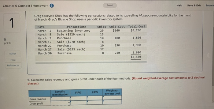 Chapter 6 Connect 1 Homework Seved Help Save & Exit | Chegg.com