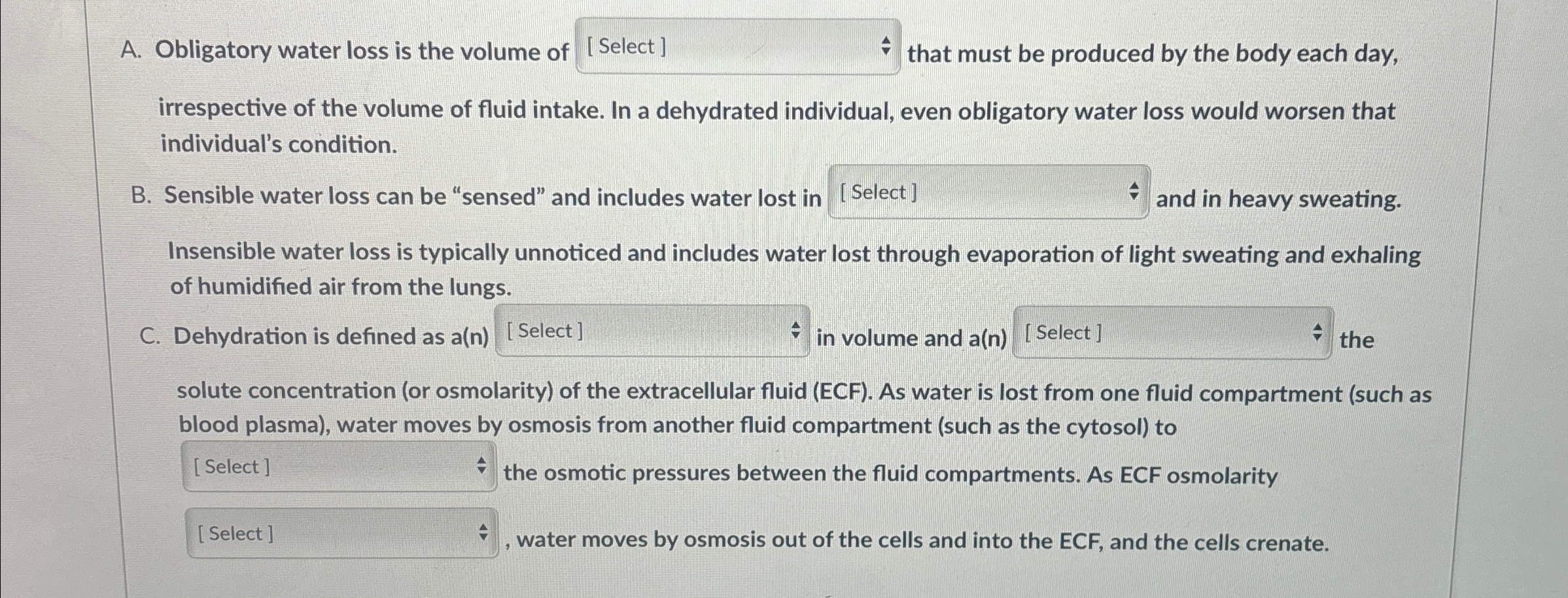 Solved A. ﻿Obligatory water loss is the volume [Glomerular | Chegg.com
