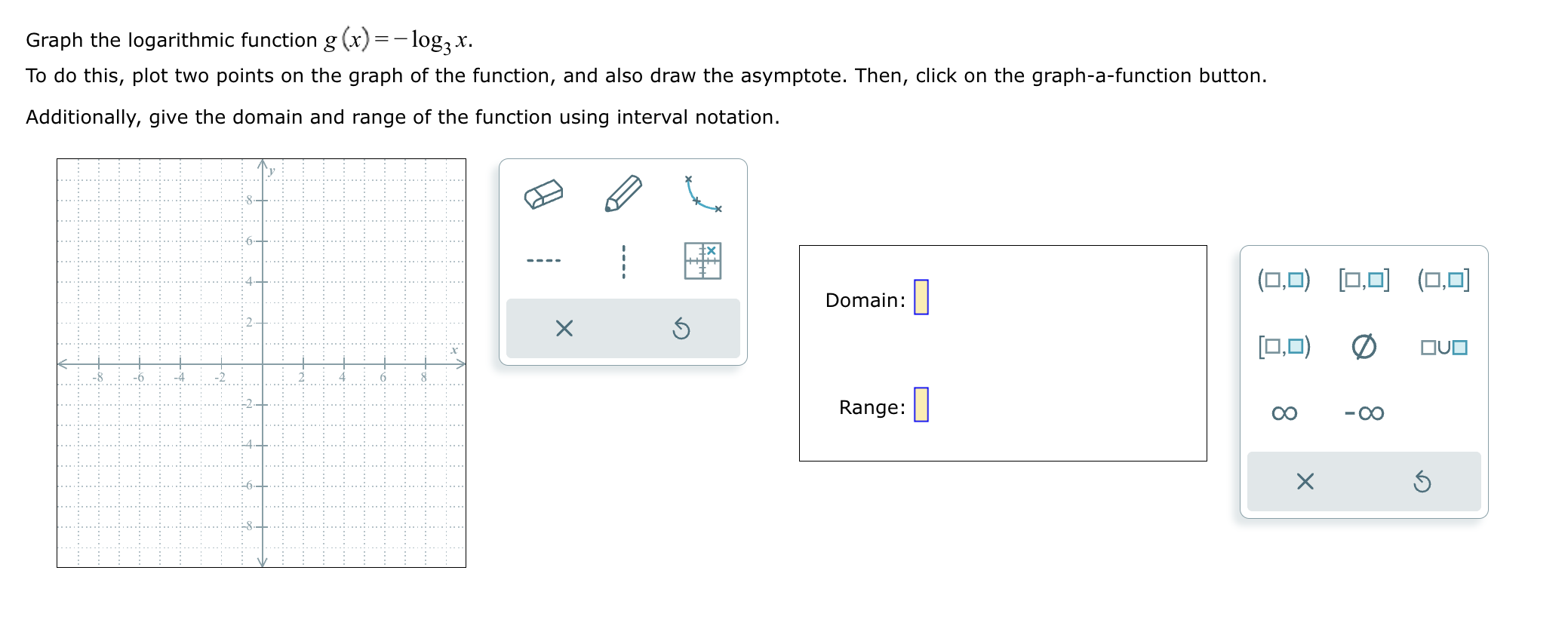 Solved Graph the logarithmic function g(x)=-log3x.To do | Chegg.com