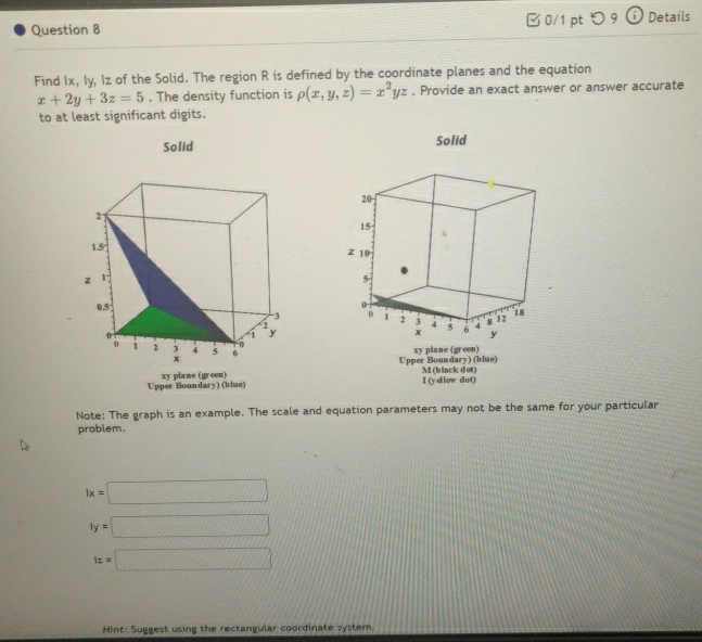 Solved Question 801pt9DetailsFind |x,ly,lz| ﻿of the Solid. | Chegg.com