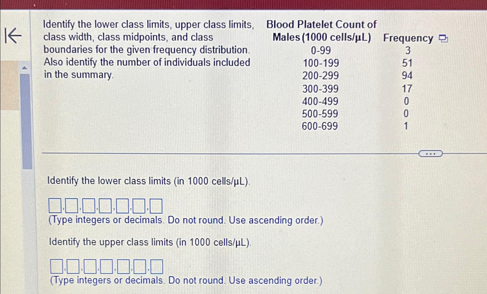 Solved Identify the lower class limits, ﻿upper class limits, | Chegg.com