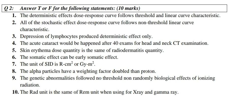 Solved 1. The deterministic effects dose-response curve | Chegg.com