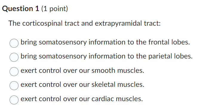 Solved Question 1 (1 ﻿point)The corticospinal tract and | Chegg.com