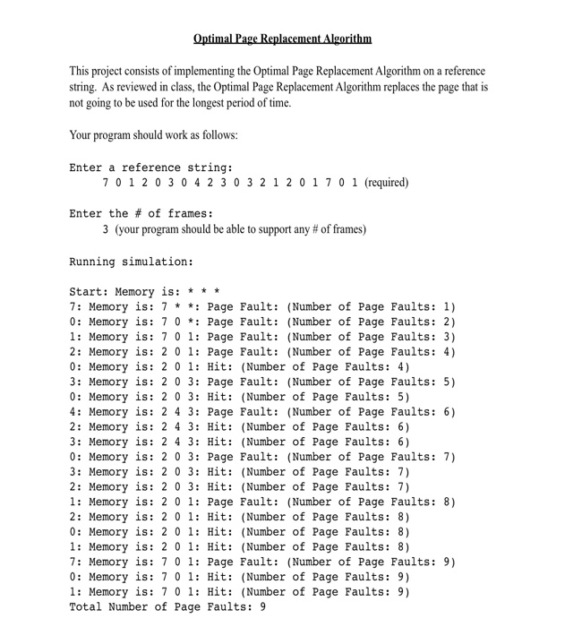 Solved Optimal Page Replacement Algorithm This project | Chegg.com