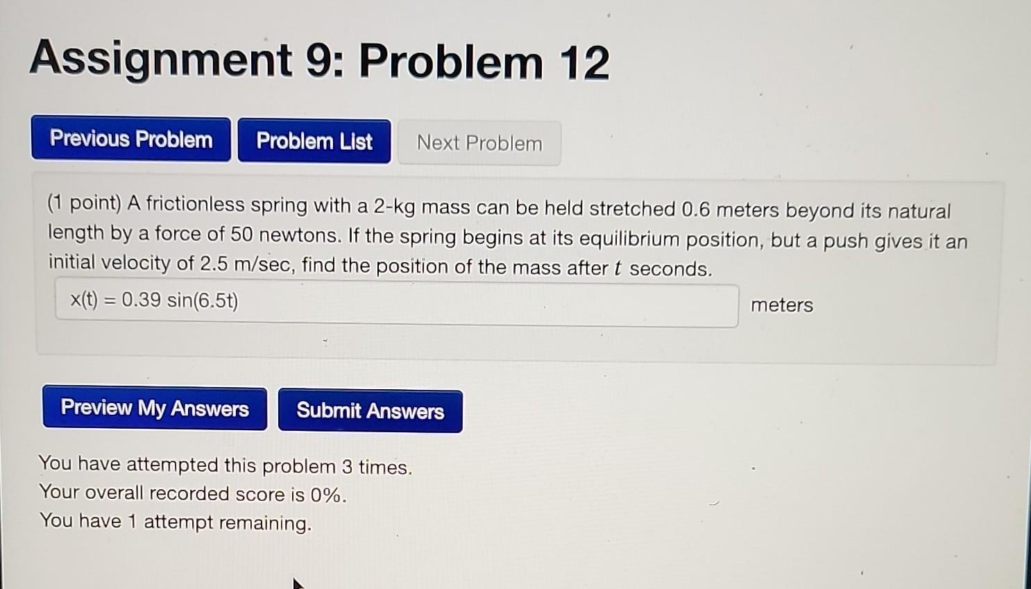Solved Assignment 9: Problem 12 (1 point) A frictionless | Chegg.com