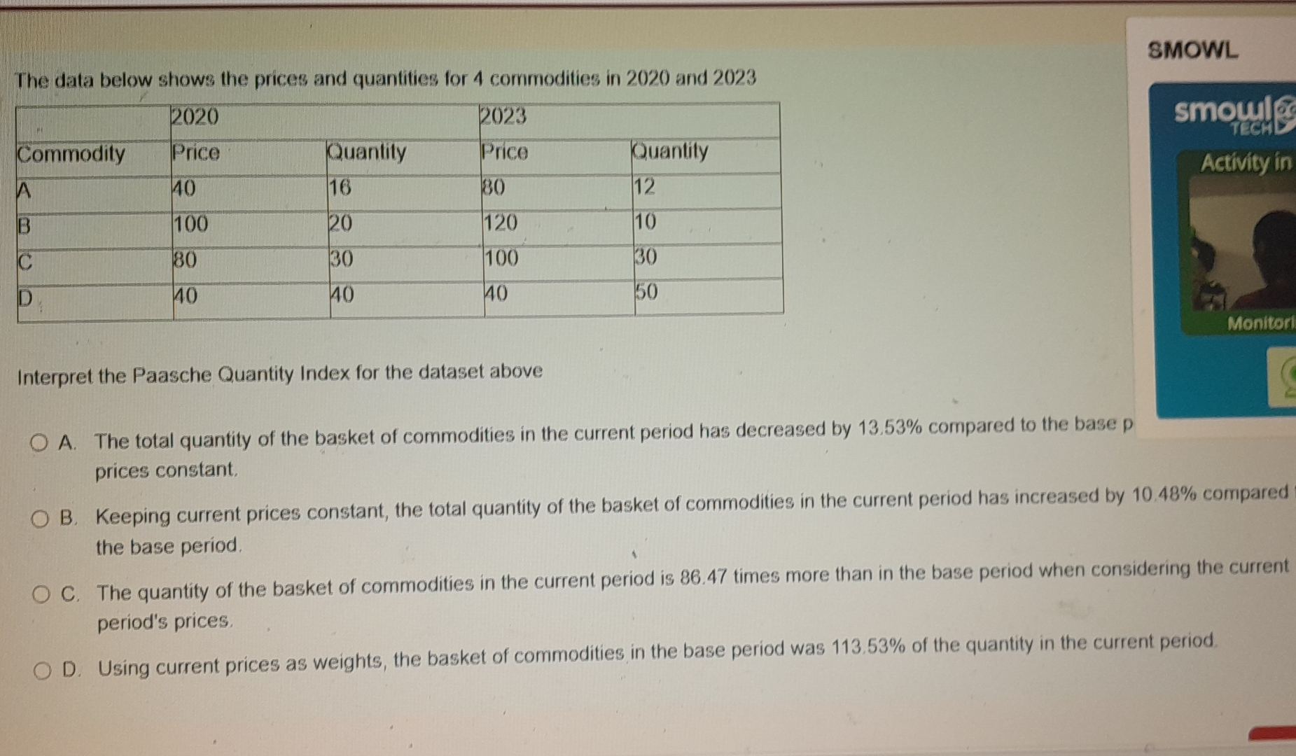 The data below shows the prices and quantities for 4 | Chegg.com