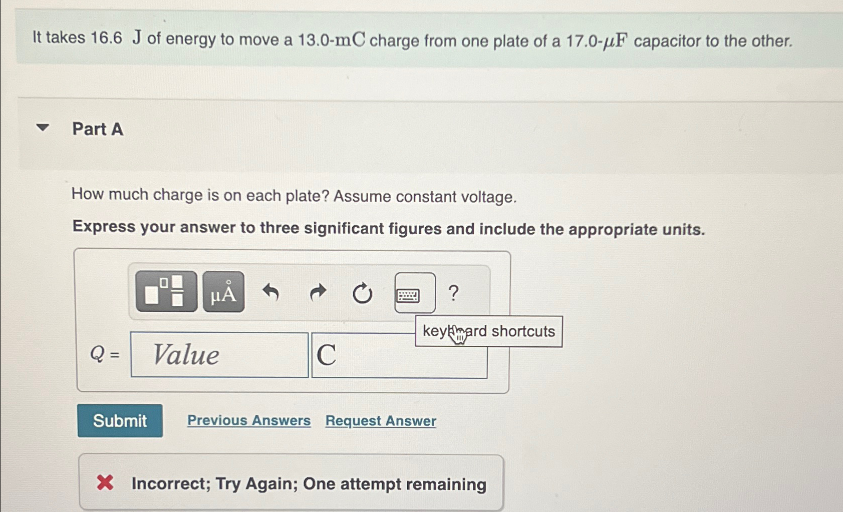 Solved It takes 16.6J ﻿of energy to move a 13.0-mC ﻿charge | Chegg.com