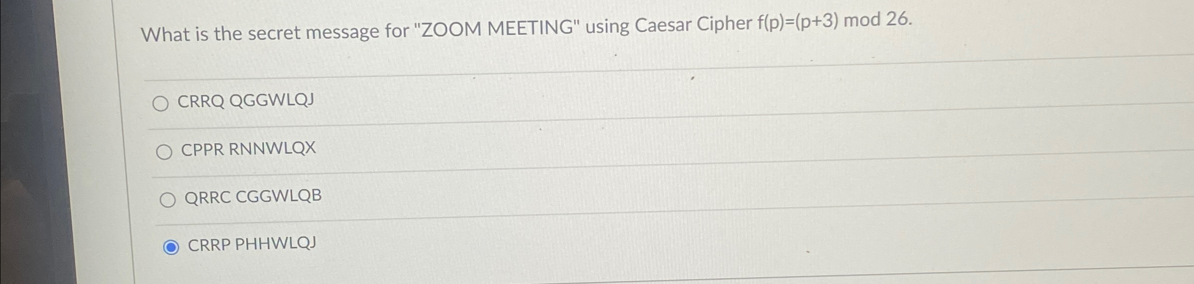 Solved What is the secret message for "ZOOM MEETING" using | Chegg.com