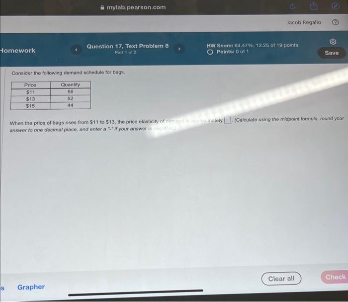 Solved Consider the following demand schedule for bags. When | Chegg.com