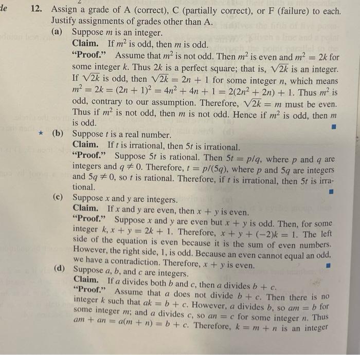 Solved 12. Assign a grade of A (correct), C (partially | Chegg.com