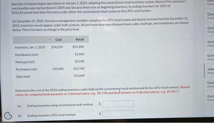 Solved Sheridan Company began operations on January 1,2024, | Chegg.com