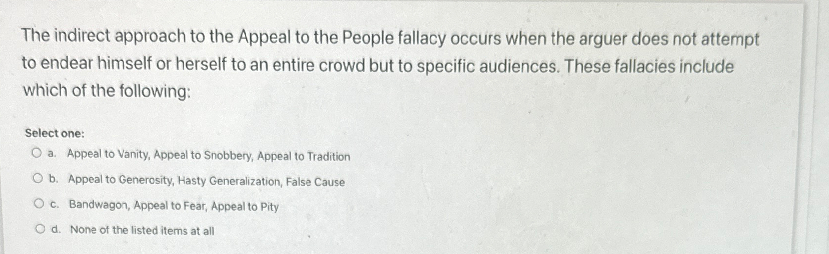 Solved The indirect approach to the Appeal to the People | Chegg.com