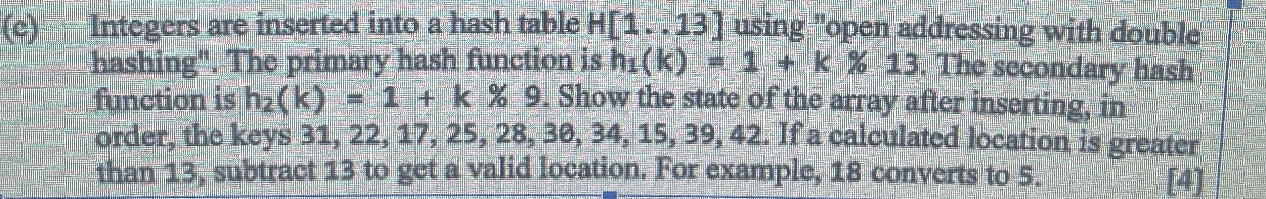 Solved (c) ﻿Integers are inserted into a hash table | Chegg.com
