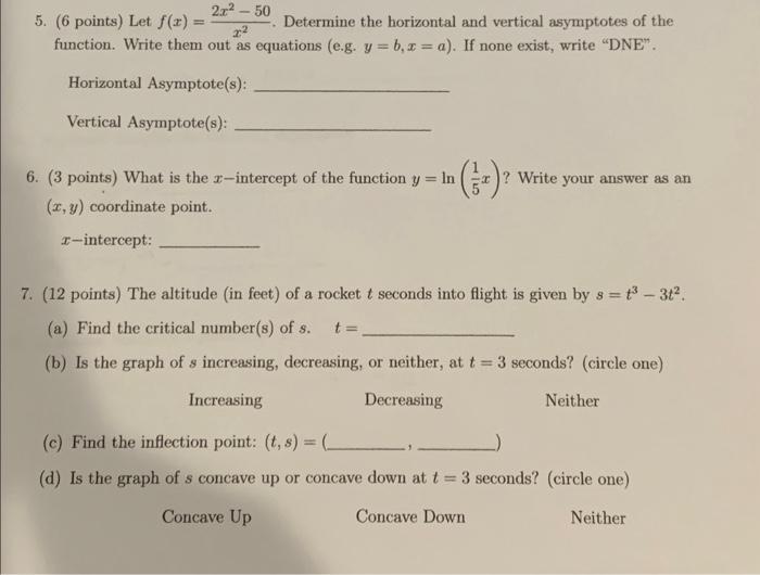 Solved 5. (6 points) Let f(x)=x22x2−50. Determine the | Chegg.com