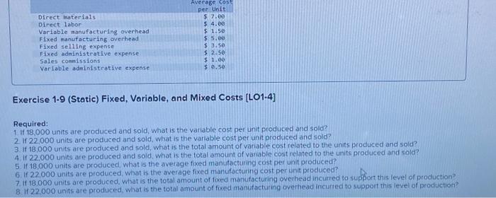 Solved Direct materials Direct labor Variable manufacturing | Chegg.com