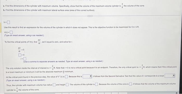 Solved A right ereular cylinder is placed inside a cone of | Chegg.com
