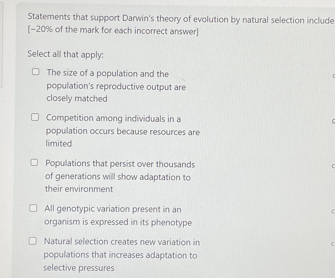 Solved Statements that support Darwin's theory of evolution | Chegg.com