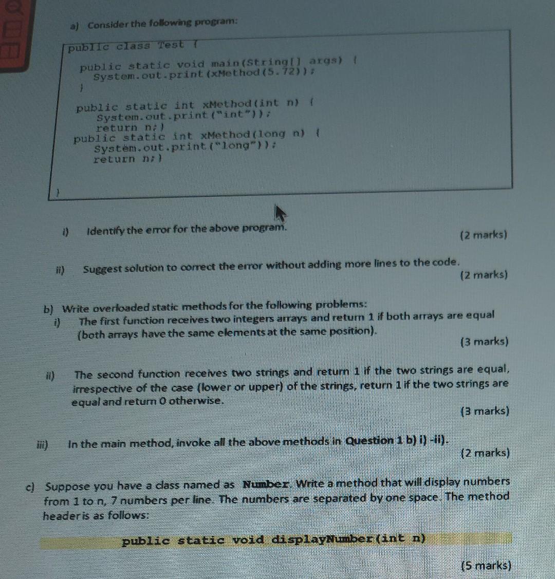 Solved a) Consider the following program: public class Test | Chegg.com
