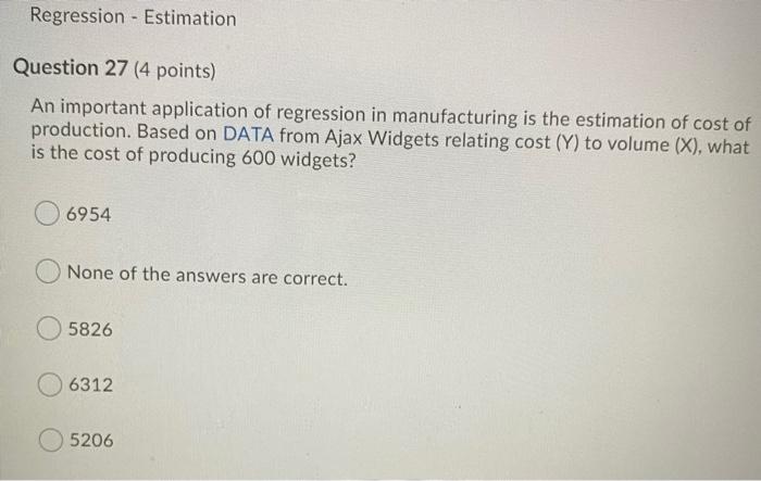 Solved Regression - Estimation Question 27 (4 points) An | Chegg.com