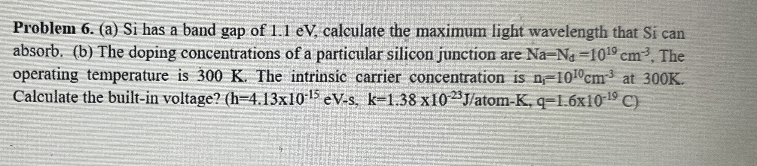 Solved (a) ﻿Si has a band gap of 1.1 ﻿eV , ﻿calculate the | Chegg.com