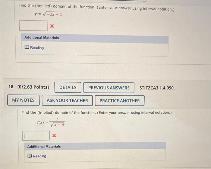 Solved Find the implied) domain of the function. (Enter your | Chegg.com