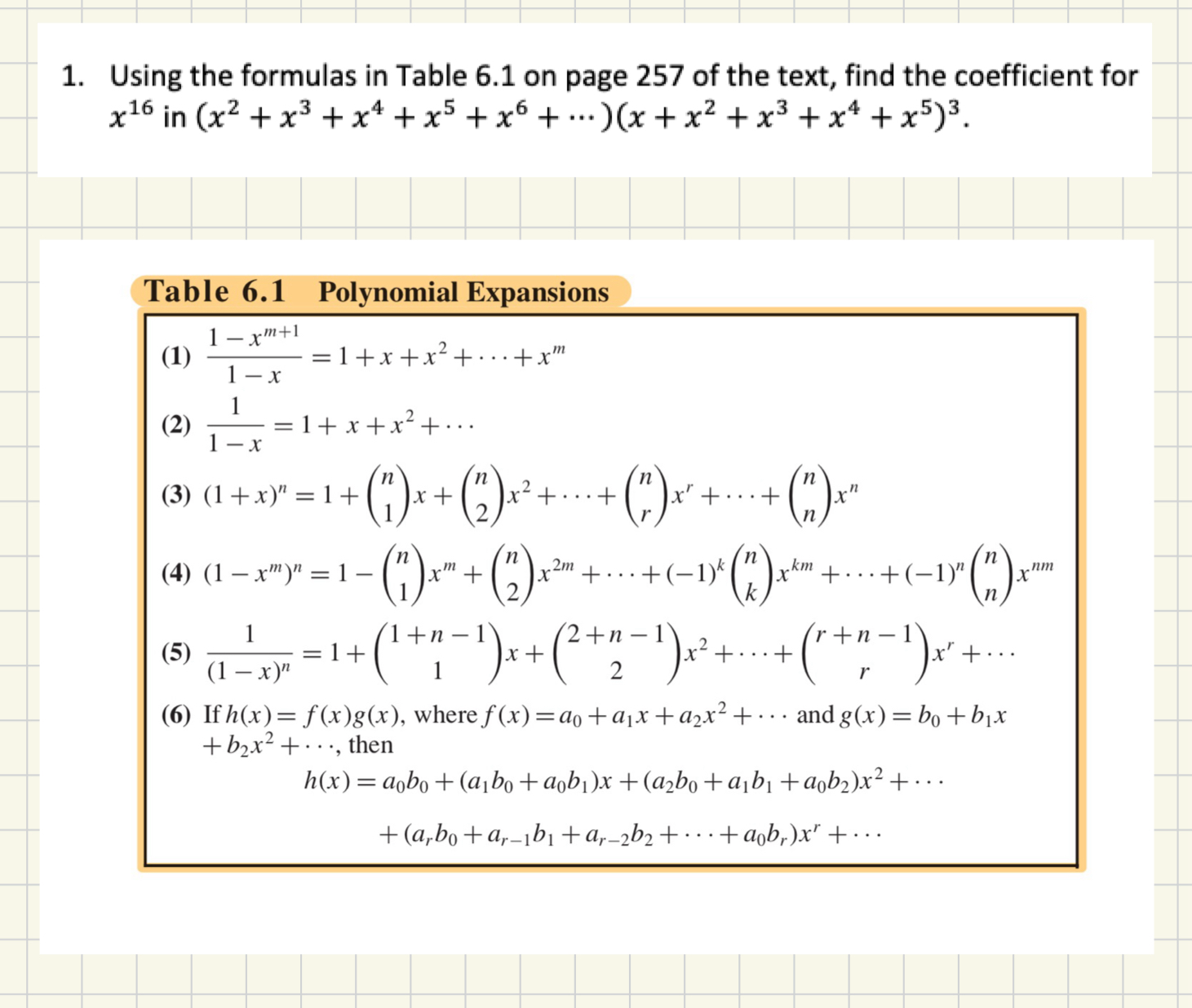 Solved 1. ﻿Using the formulas in Table 6.1 ﻿on page 257 ﻿of | Chegg.com
