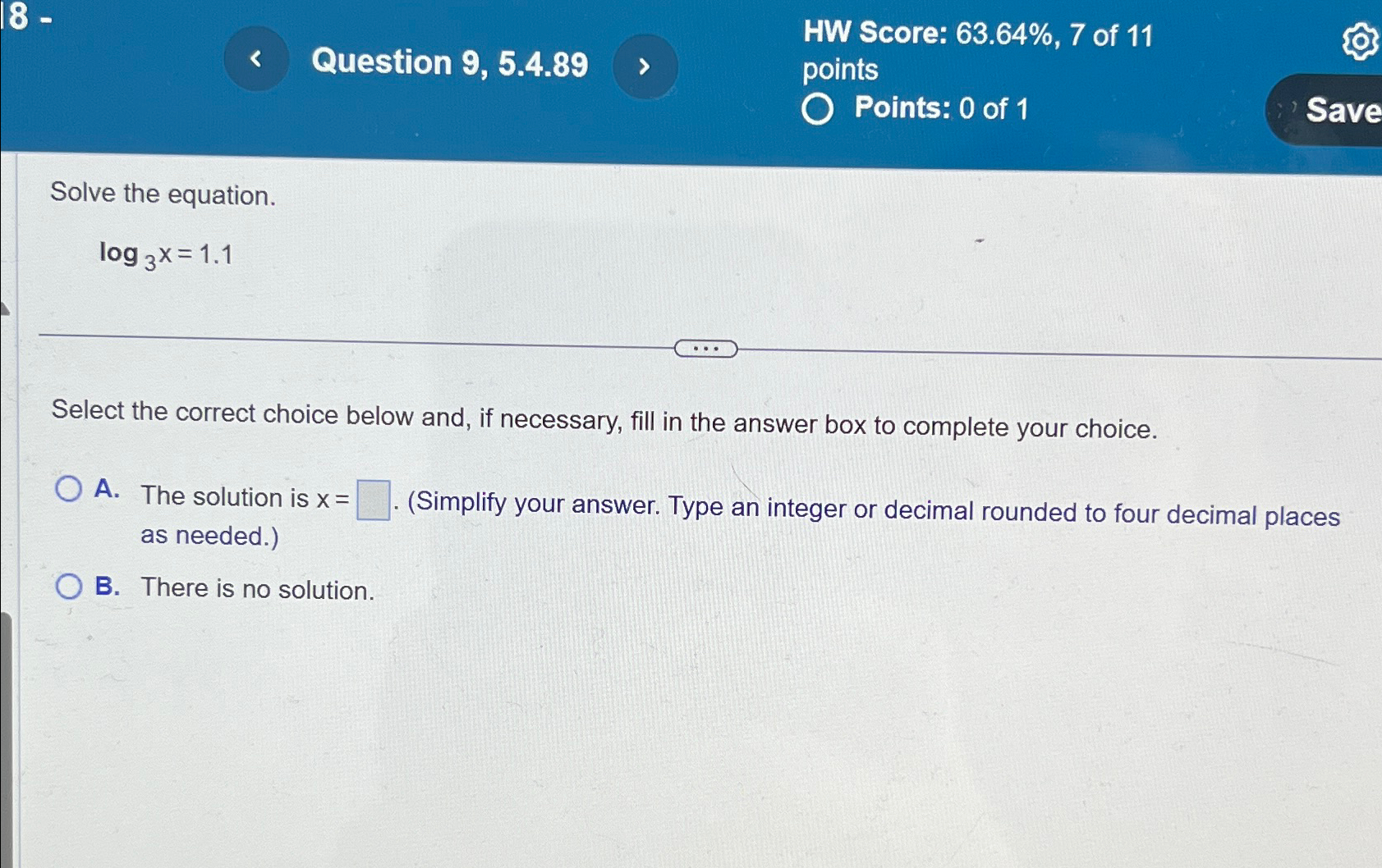 Solved 8 -Question 9, 5.4.89HW Score: 63.64%,7 ﻿of | Chegg.com