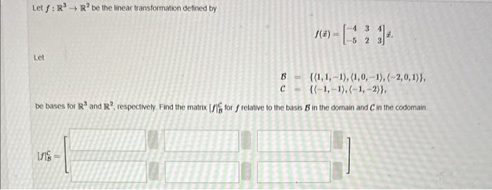 Solved Let f:R3→R2 be the linear transformation defined by | Chegg.com