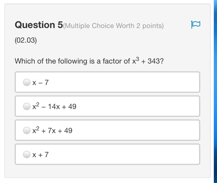 Solved Question 5(Multiple Choice Worth 2 points) (02.03) | Chegg.com